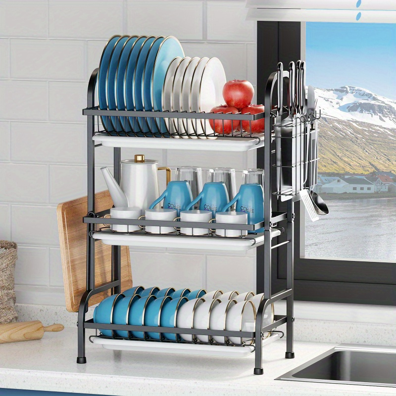 2 Tier Dish Drying Rack with Drainboard Large Capacity, Rustproof ...