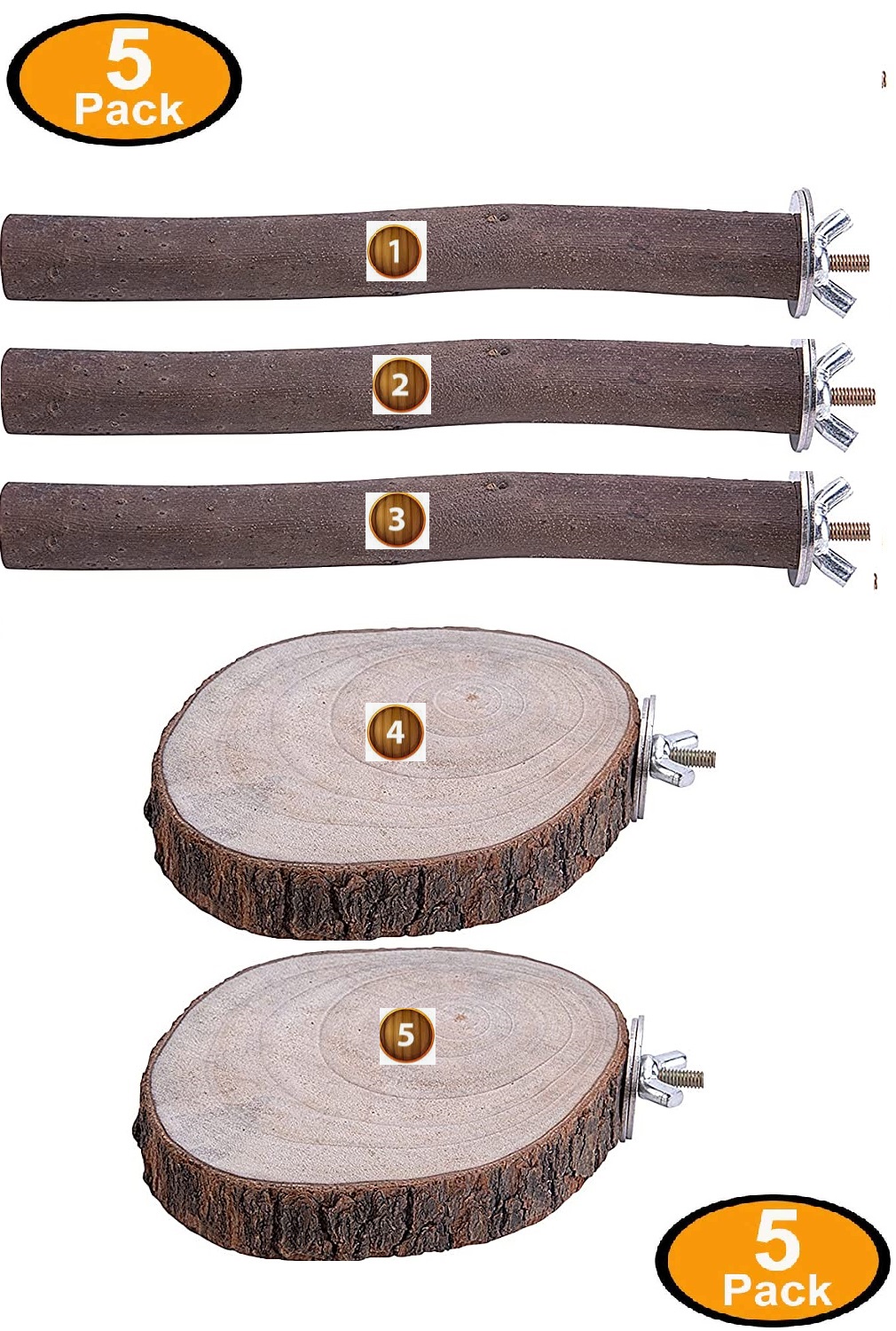 5 pack set of Bird Perches Natural Wood Parrot Perch for Parakeet Cage ...
