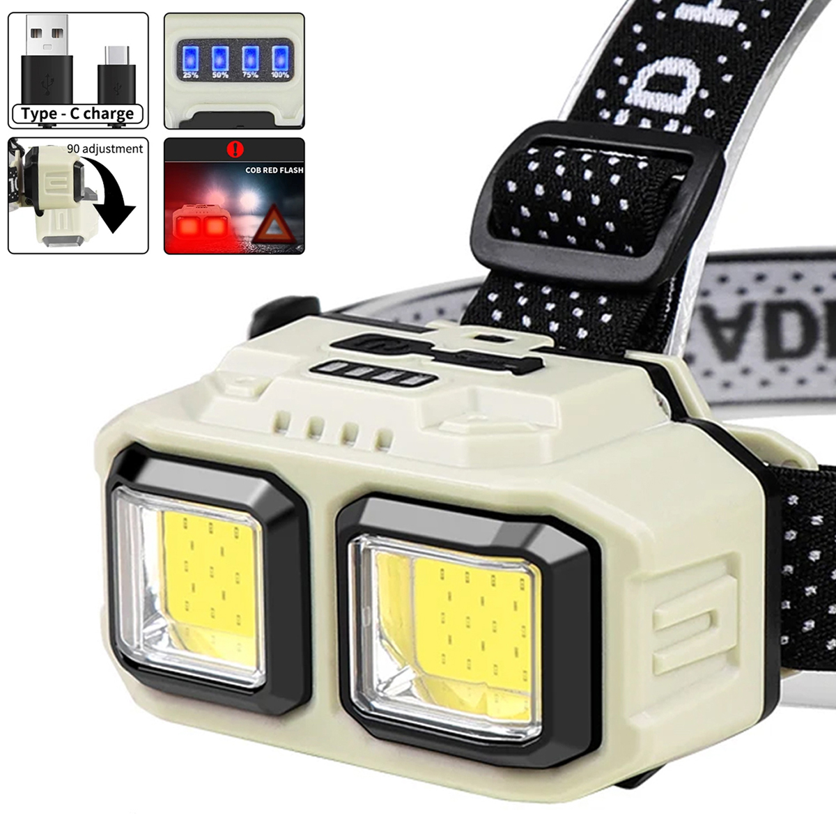 2 Pack Digits Rechargeable Headlamp 6 Light Mode LED Headlight 1100 ...