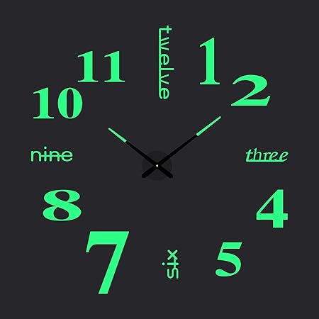 New DIY 3D Clocks Night Luminous Large Wall Clock | Glow at Dark Living Room Antique Style ...