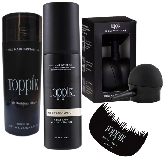 4IN1 Black Toppik 27.5g + FiberHold Spray + Applicator + Hair Fiber ...