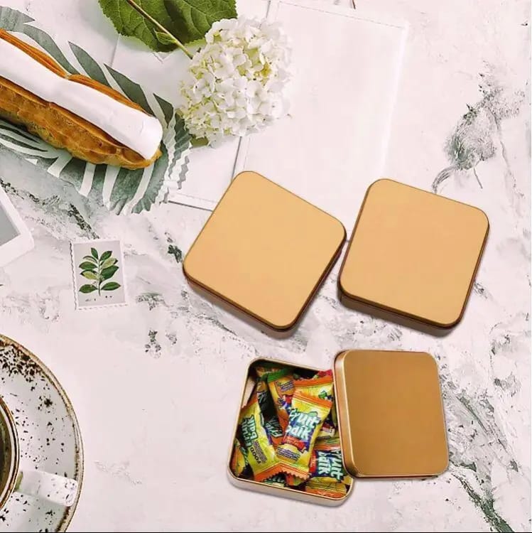 Tin Box | Multipurpose empty Gold metal box with lid | Portable metal ...