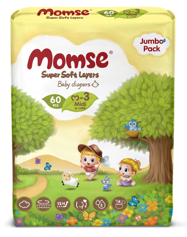 Momse Jumbo Diapers - Medium Size 3 - Jumbo Pack 60 Pcs - 6-11kg | Daraz.pk