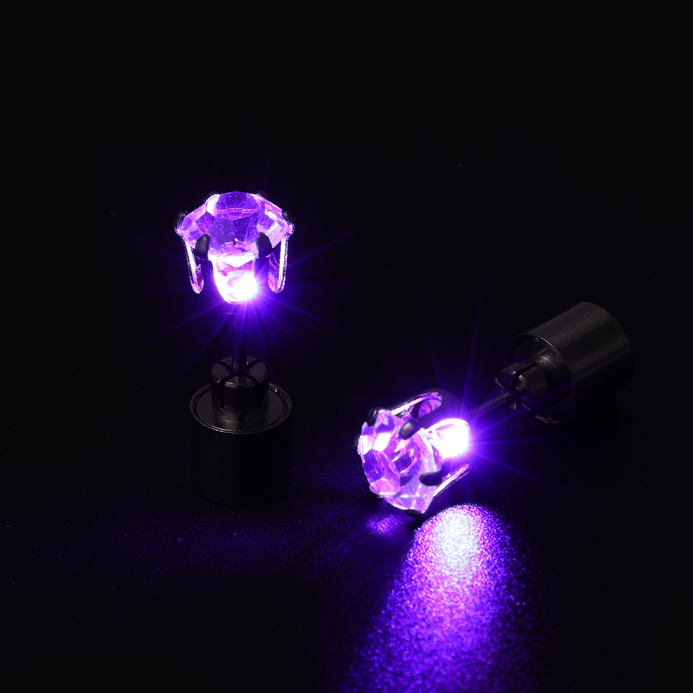 LED Light Up Earrings Flash Zircon Stainless Steel Ear Studs Bling ...