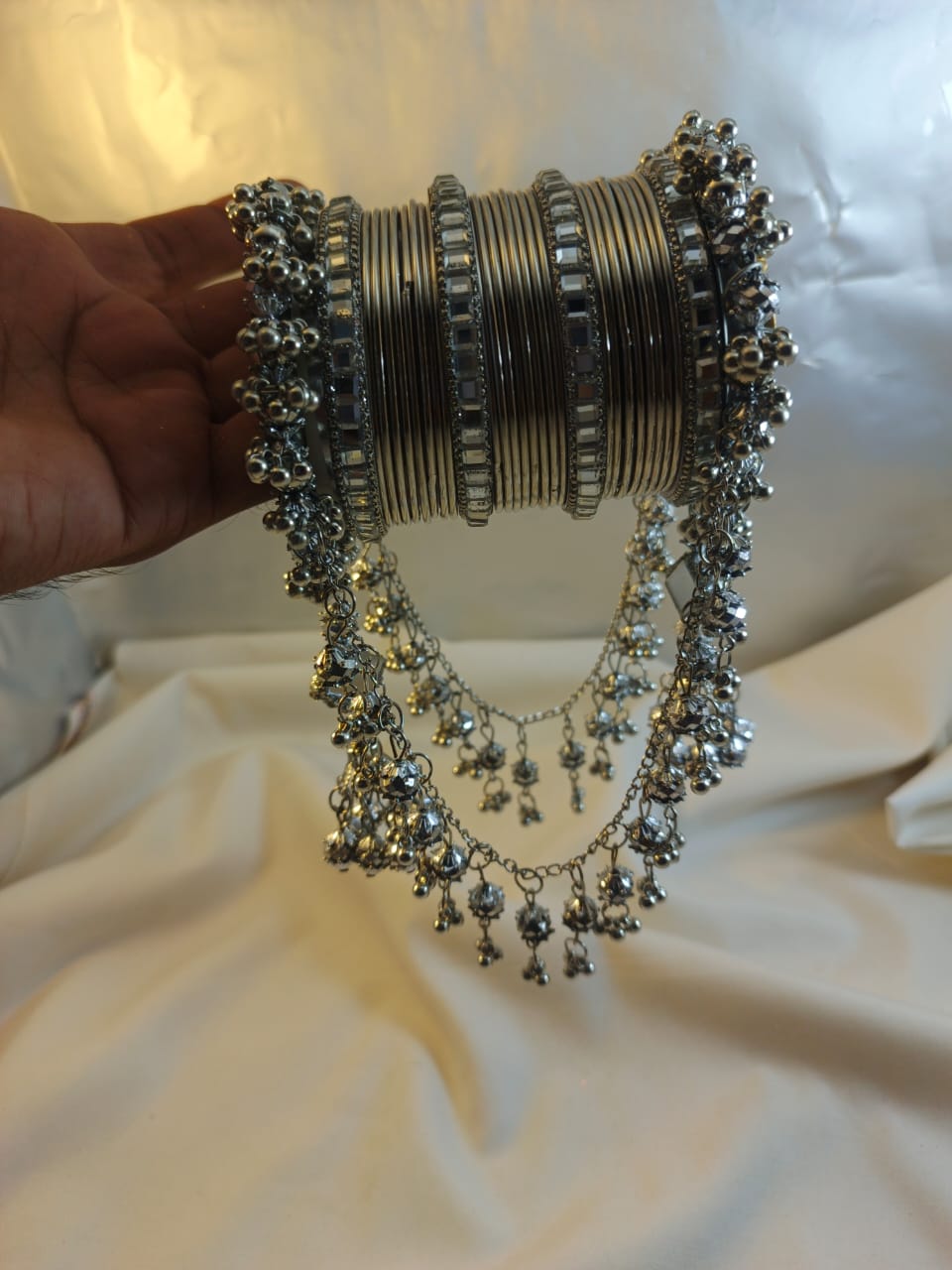 New Steel Metal Bangle's Set, Mirror Jhoola Style Kangan All size ...