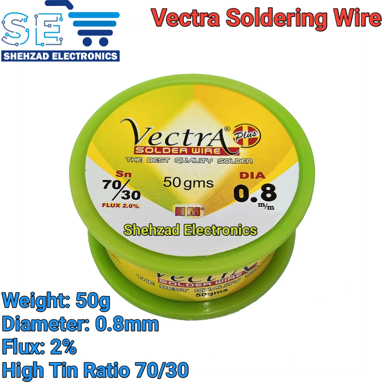 50g/100g Solder Wire Dia 0.8 Flux 2% Vectra Green High Tin 70/30 ...