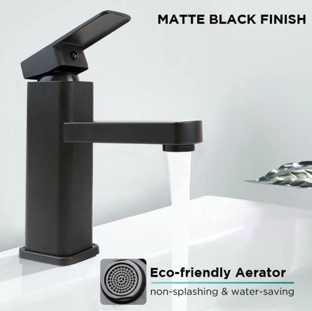 Square Basin Mixer Taps Matte Black Hot and Cold Water Countertop Basin ...