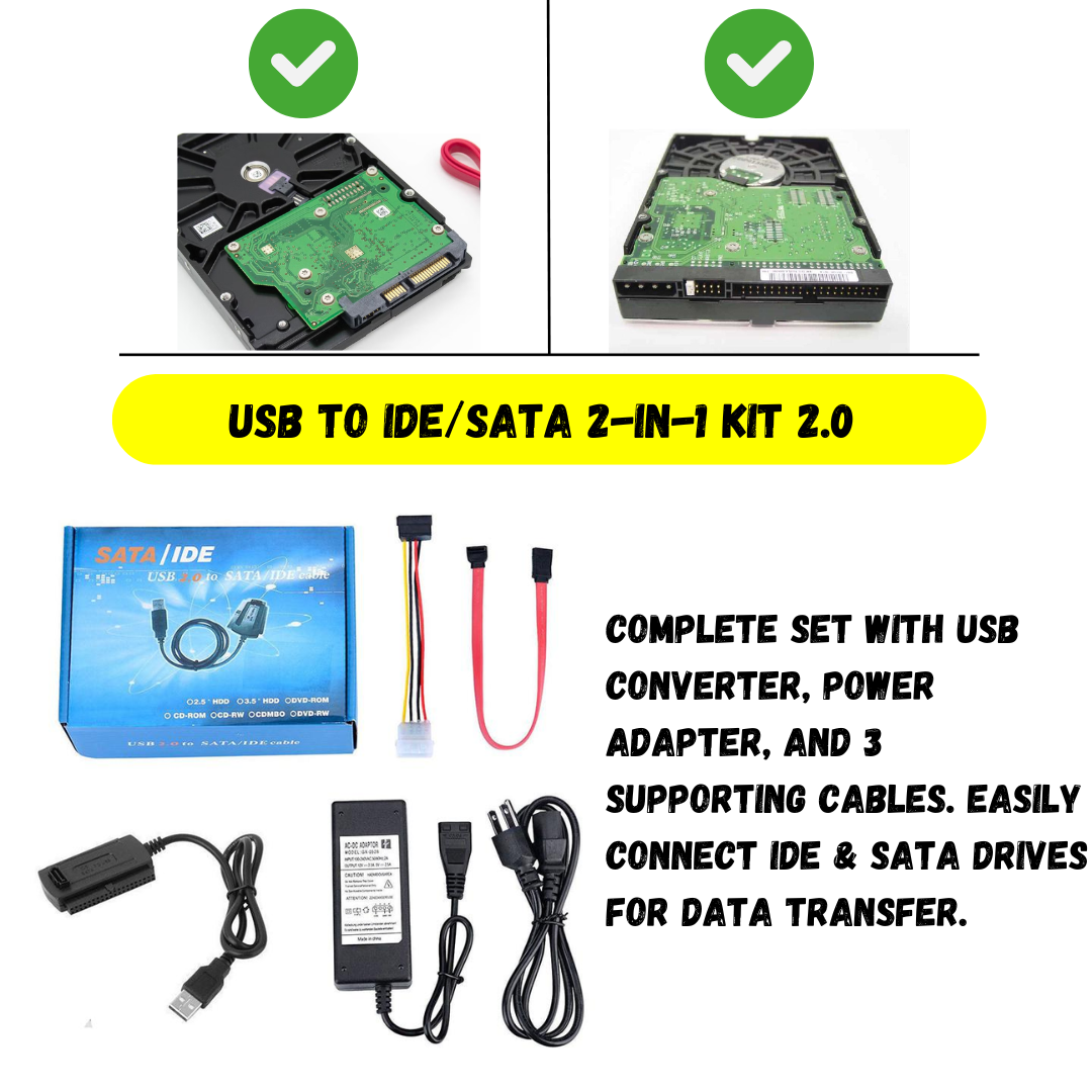 USB to SATA/IDE Converter, Cable, Adapter with 12V Power Supply ...
