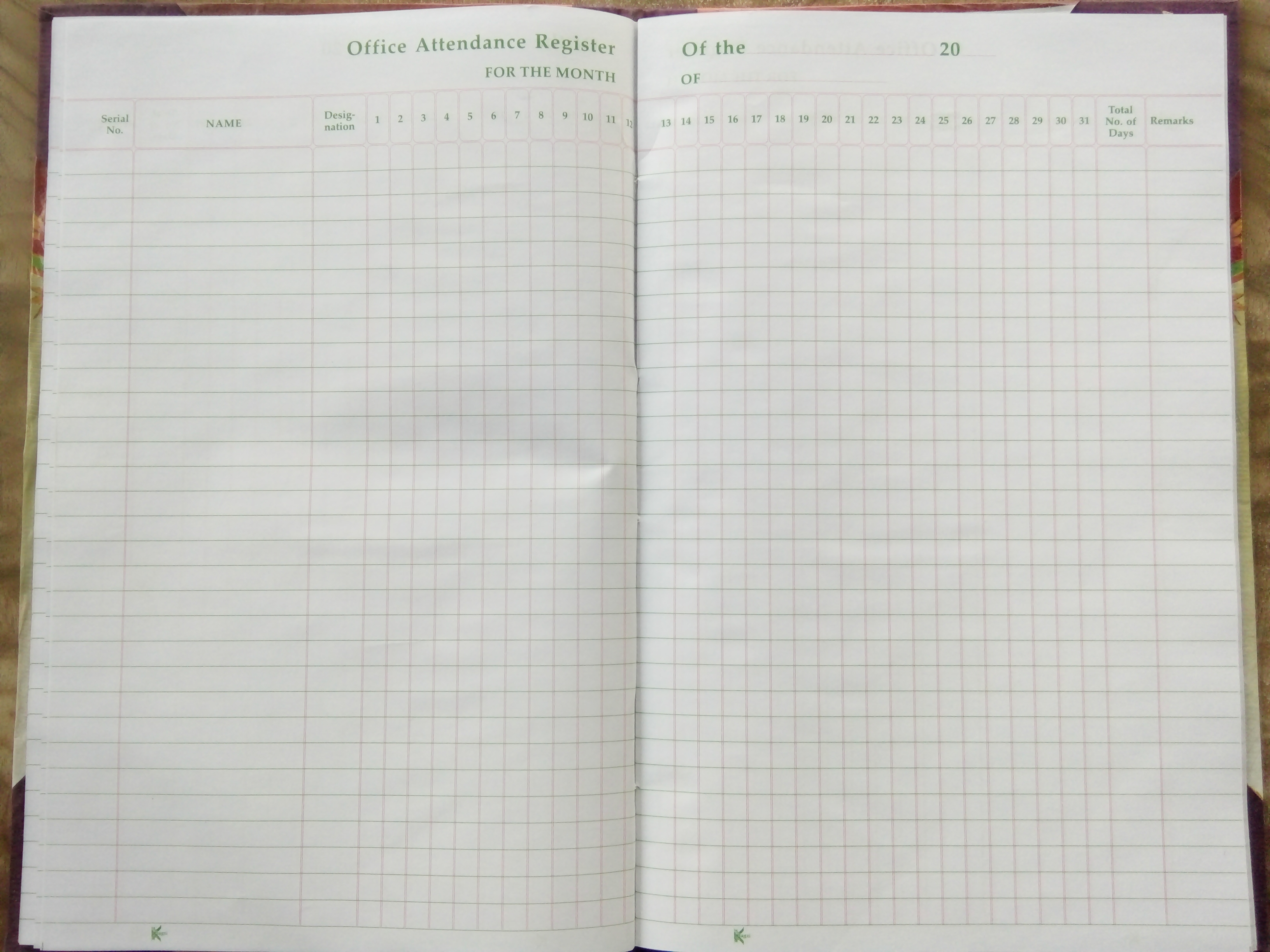 Office Attendance Register For Daily Attendance in Office Staff ,Record ...