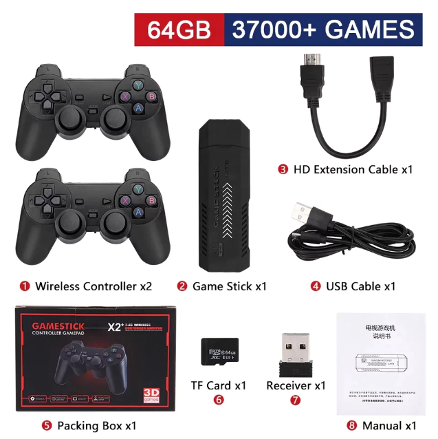 X2 Plus Game Stick 64GB 37,000 Plus Games 4K Game Stick 3D HD Retro ...