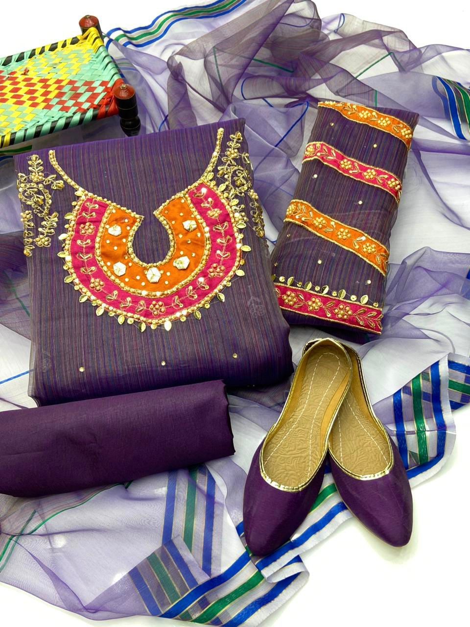 *New Collection 03 Pcs DRESS Rangoli Organza Handmade Shirt with Applic ...