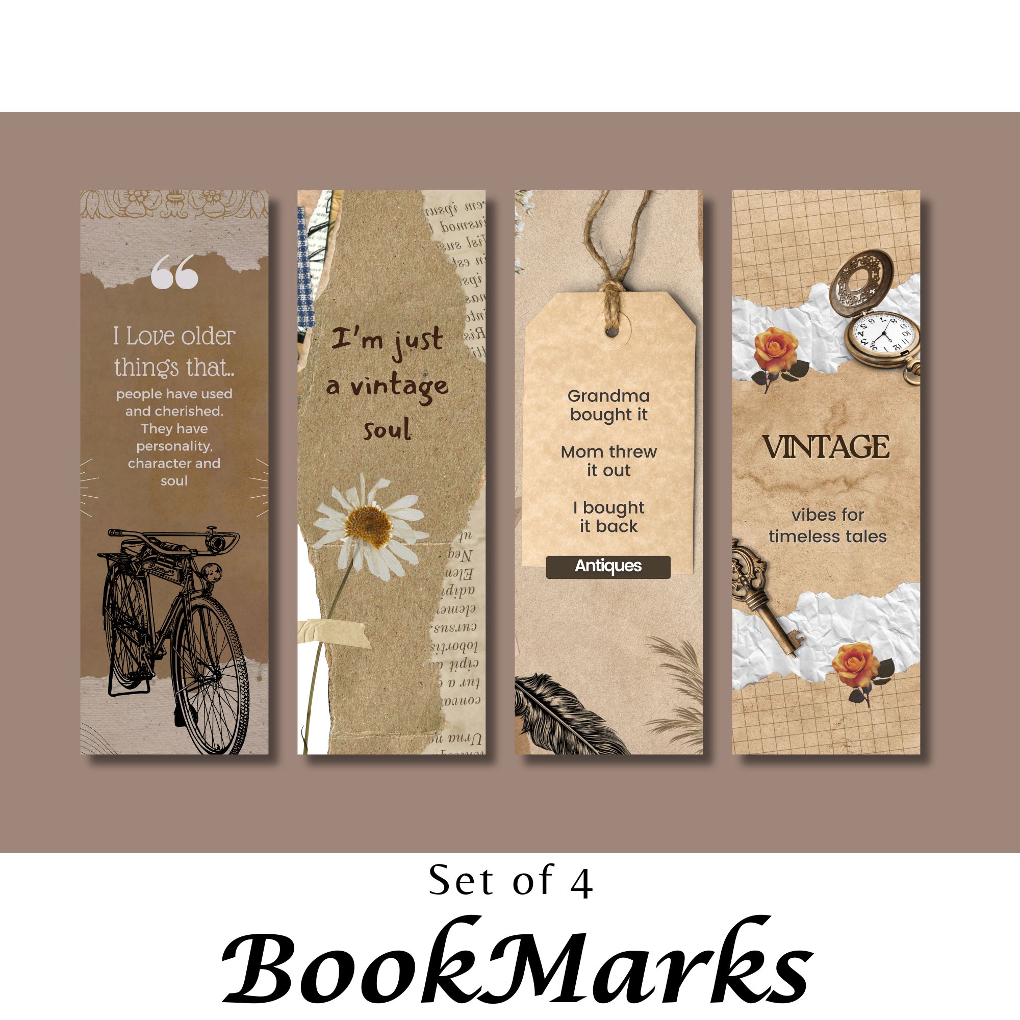 Vintage Bookmarks | Antique, Old school, Old soul | Set of 4 ...