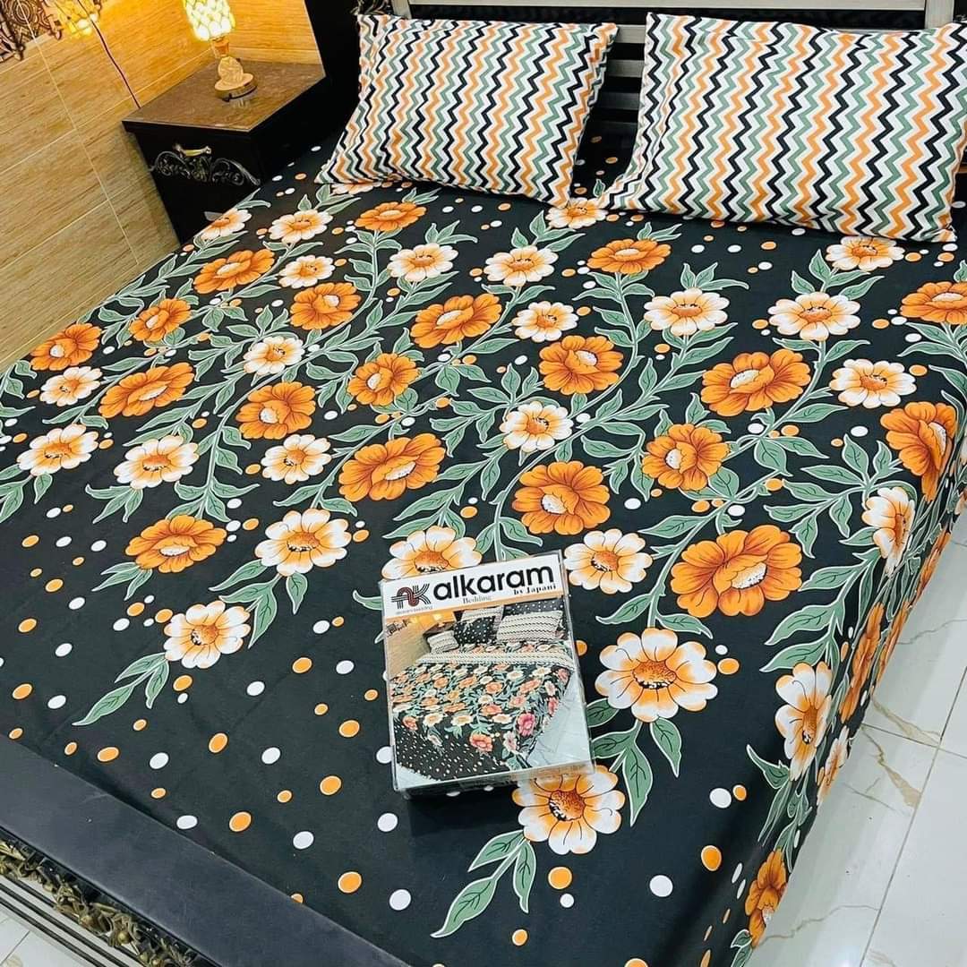 Printed Mix cotton King Size Bedsheet Set with Pillow cover Cotton ...