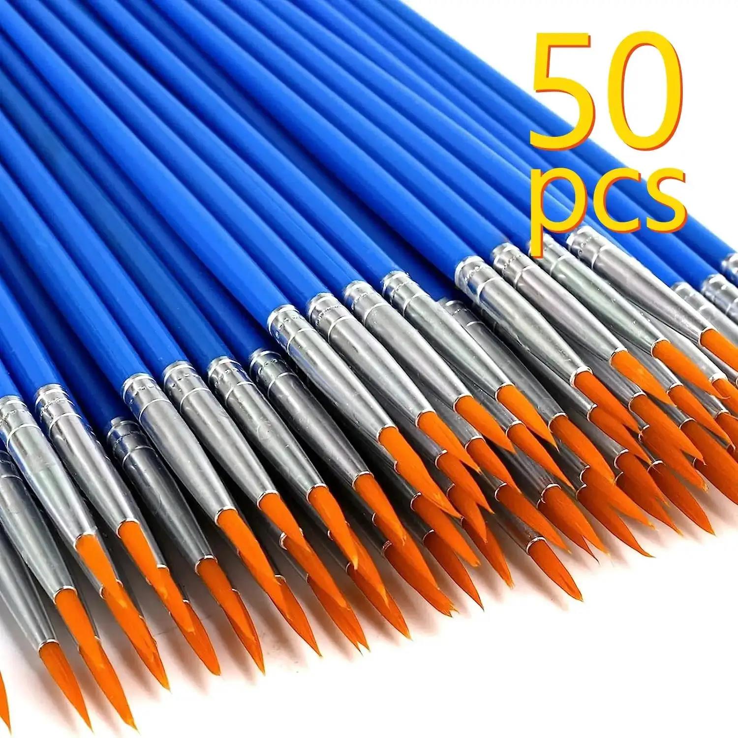 2024 50pcs Flat Pointy Nylon Painting Brushes for Various Purpose Oil ...