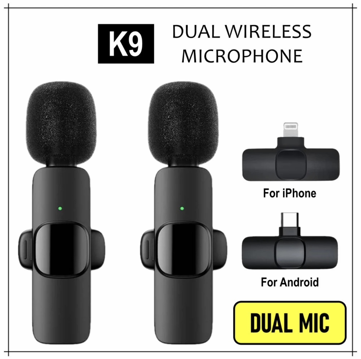 K9 2 in 1 Dual Microphone Mic Plug & Play USB Type C & IOS Wireless ...