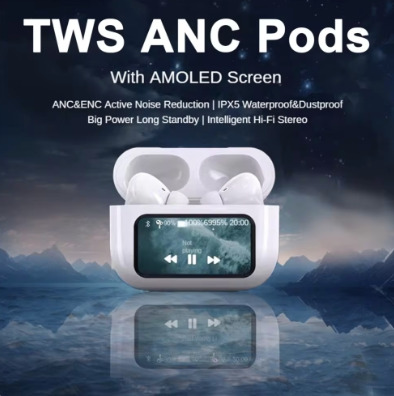 A9 Pro Touch Screen ANC/ENC Wireless Earbuds with Bluetooth 5.4, Double ...