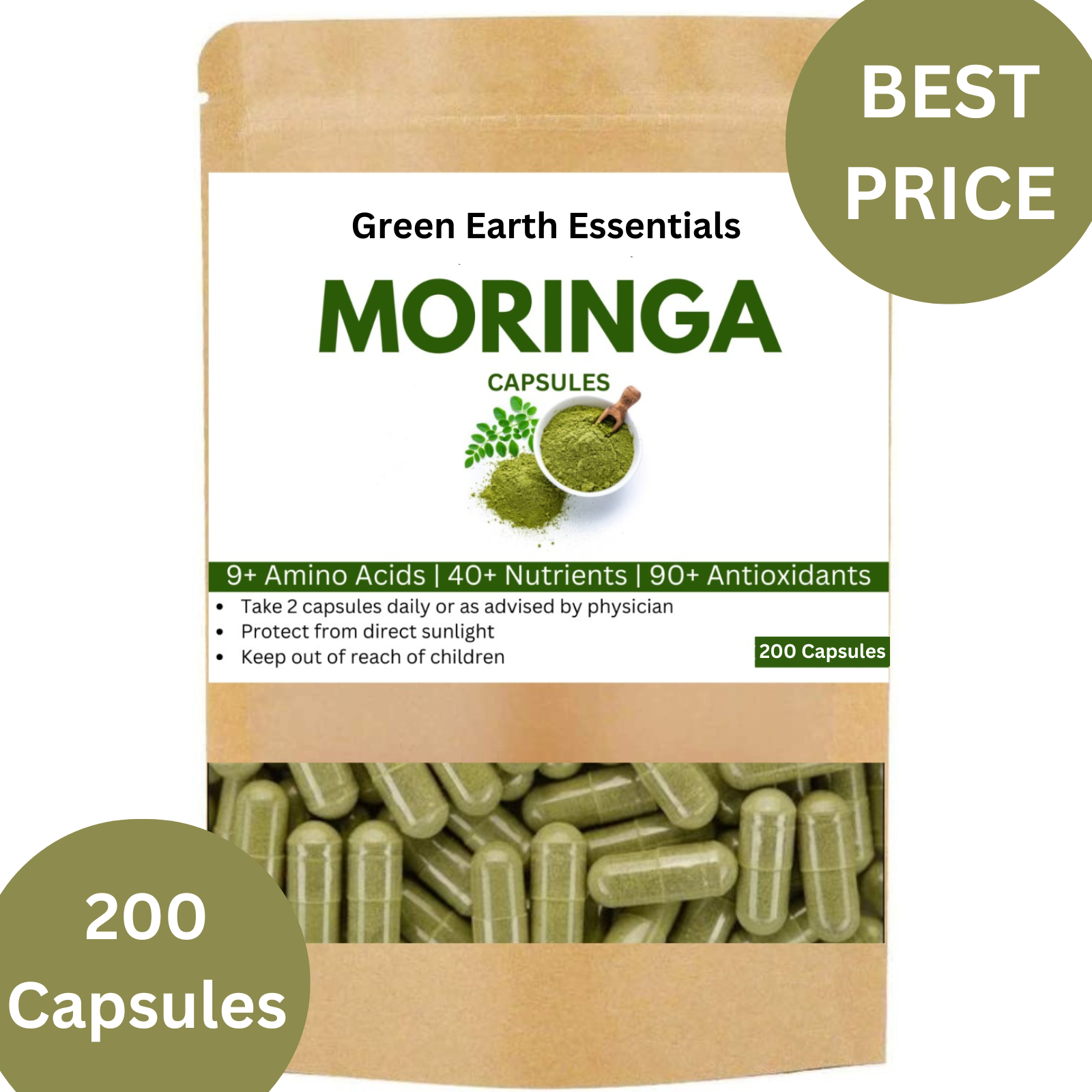200 Moringa Capsules | Pure & Organic Moringa Oleifera Extract | Weight ...