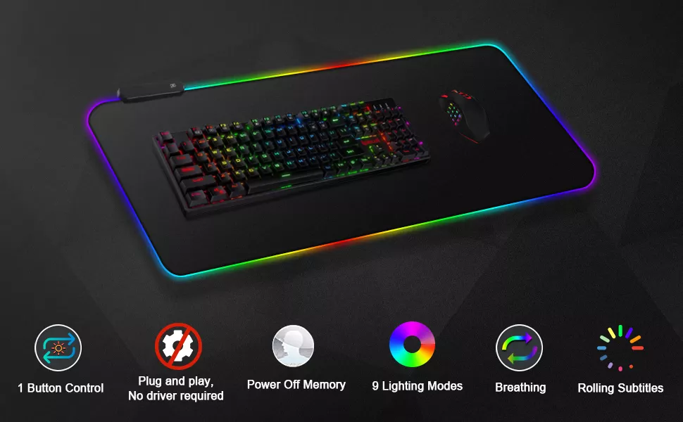 RGB Mouse pad Gaming Full Size Mousepad 800mm x 300mm x 4mm - 14 Modes ...