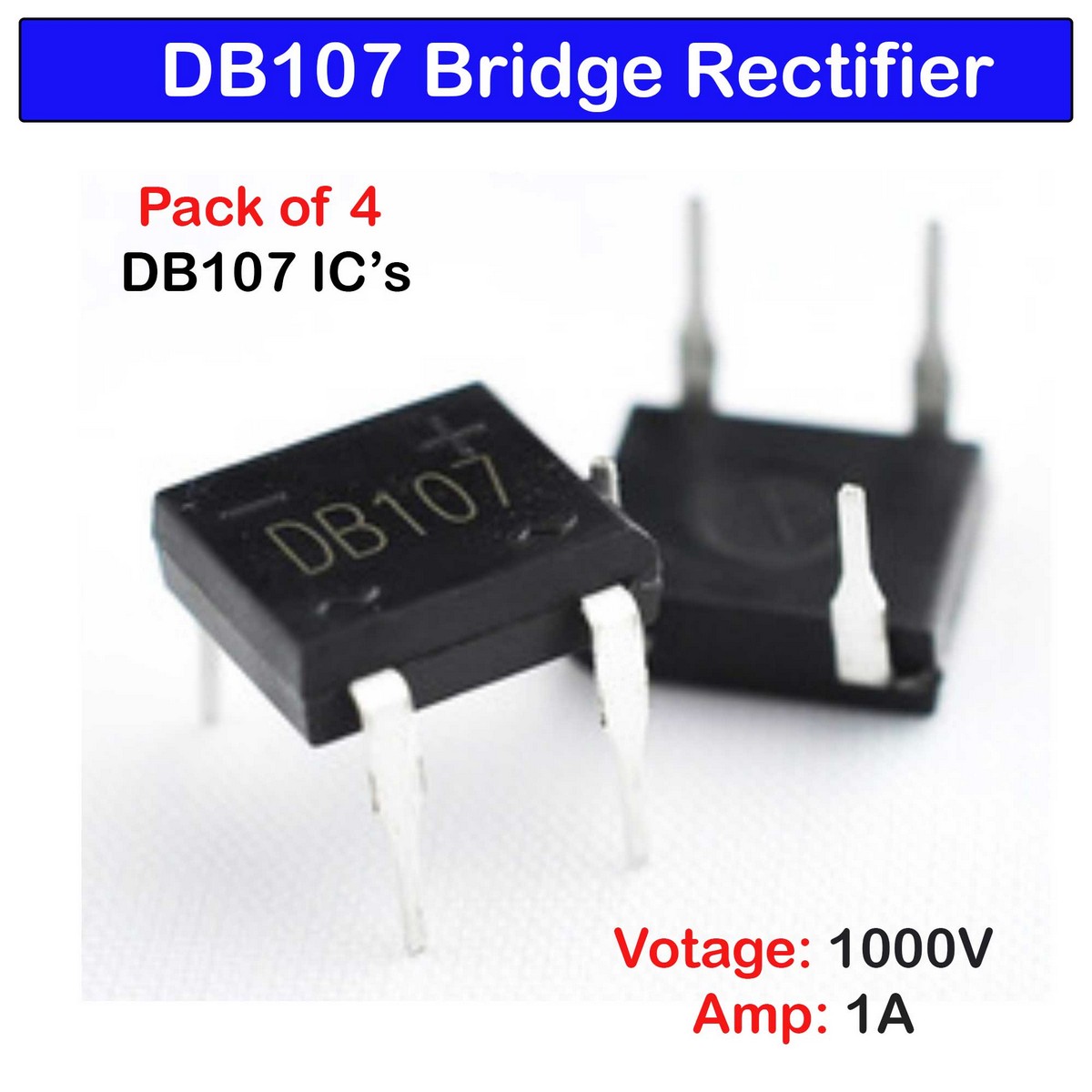 4 pcs 1Amp 1000V Diode Bridge Rectifier DB107 DB-107 ic DB107 IC by ...