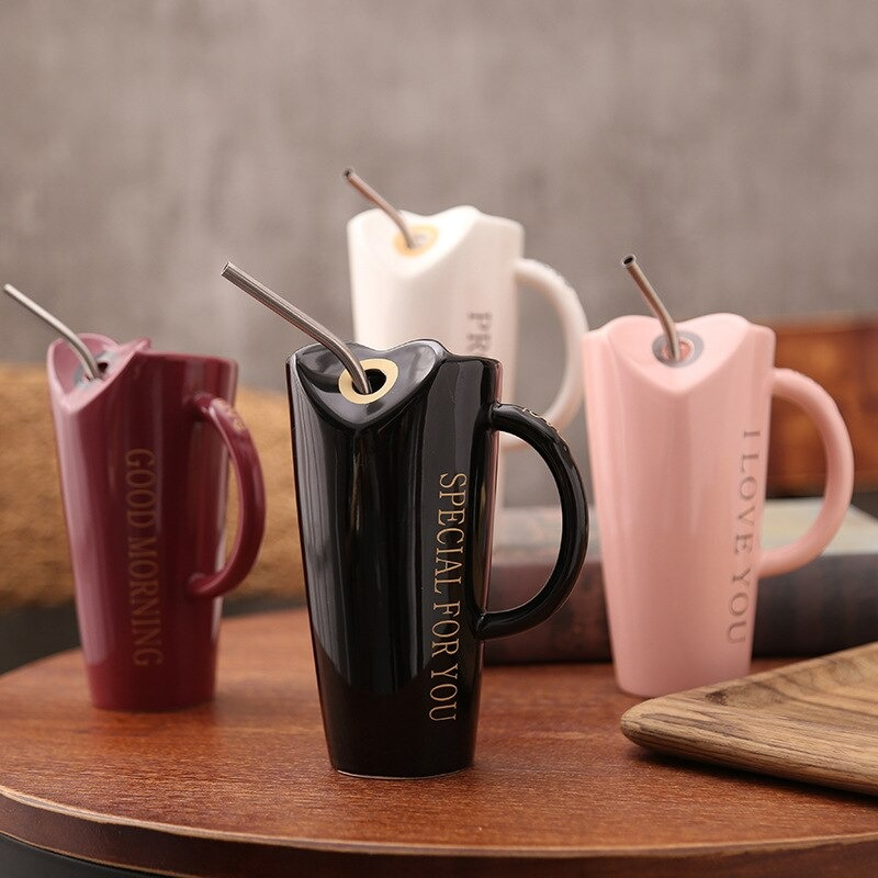 450ml Porcelain Mug with Straw Hole & Handle: Creative Ceramic Mug with ...