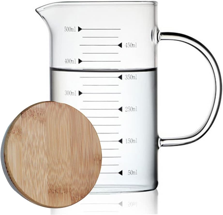 Techmanistan Measuring Glass Jug with Handle & Wooden Lid, Glass ...