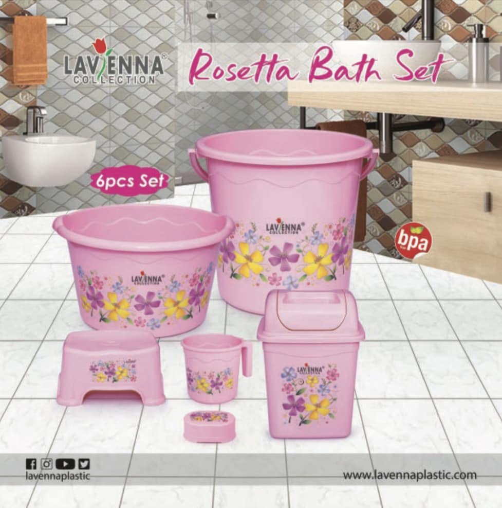 Rossetta Bath Tub Set 6 Pcs (With Dustbin) | Daraz.pk