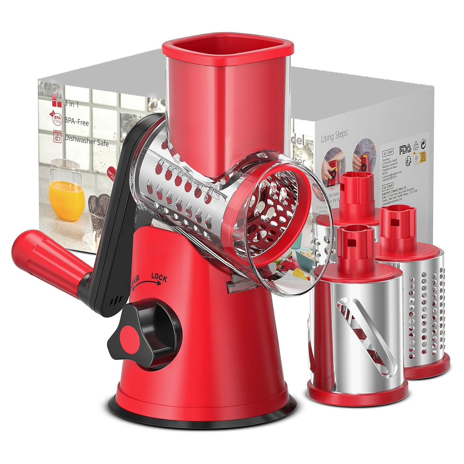 Rotary Vegetable Slicer Drum Grater with 3 Interchangeable Blades ...