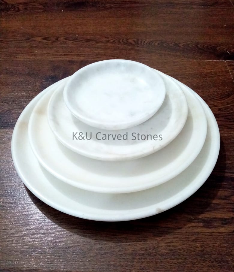 Carved White Marble Rice/ Gravy Plates Set of 4 | Daraz.pk