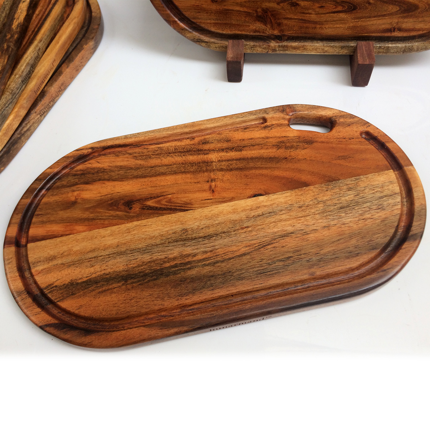 Acacia Oblong Cutting Board - Wooden 17" x 9" Face Grain Kikar Wood ...