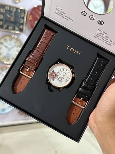TOMI T103 Face Gear Dual Strap Luxury Men's Watch Round Shape Dial Fashion Luxury Wrist Watch ...