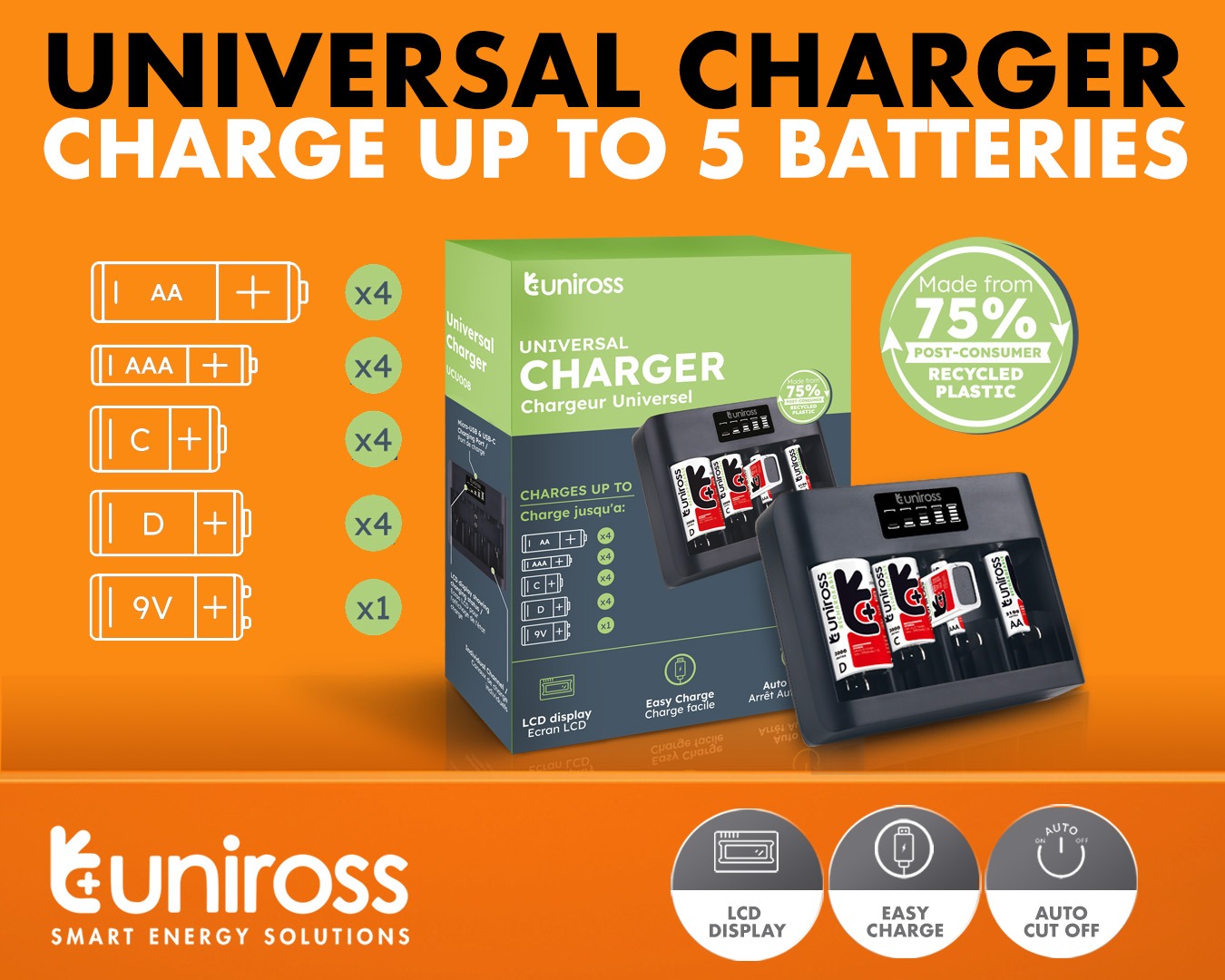 Uniross Universal Cell Charger with LCD Display For AA / AAA / C / D ...