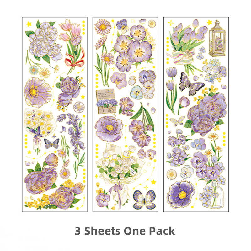 Sweet Journal 3 Sheets Dazzling Flowers Series PET Stickers Album Diary ...