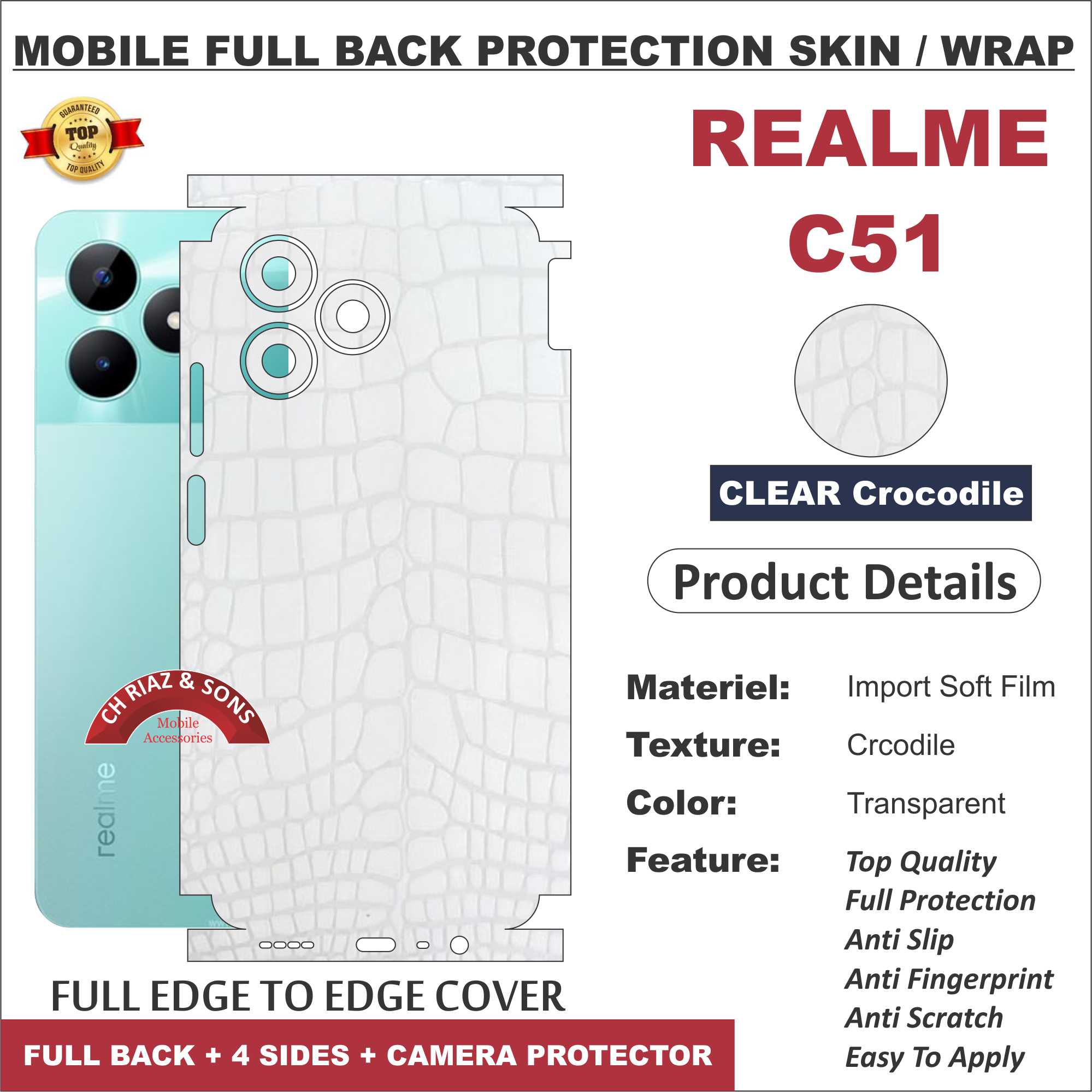 Realme C51/ Realme Note 50 FULL BACK 360 premium Protection Skin Wrap ...