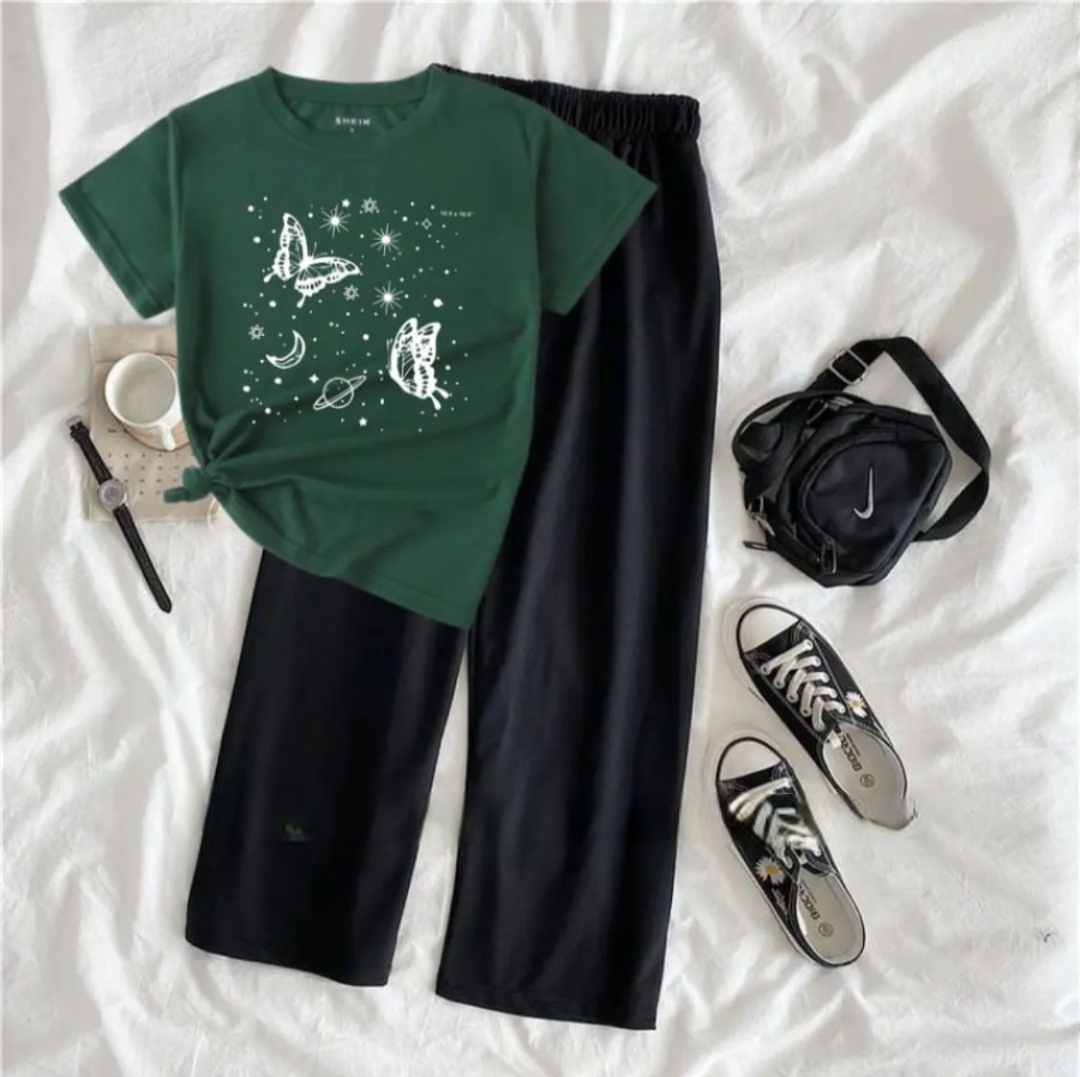 Printed Shirt and Flared Trouser Night Suit for Women - Polyester ...