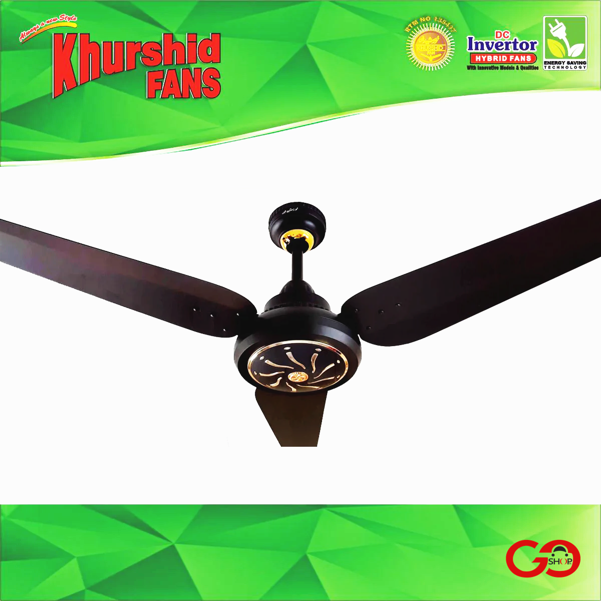 Khurshid Fan AC DC Icon Black Fancy Ceiling Fan - Inverter Hybrid with Remote Control Copper ...