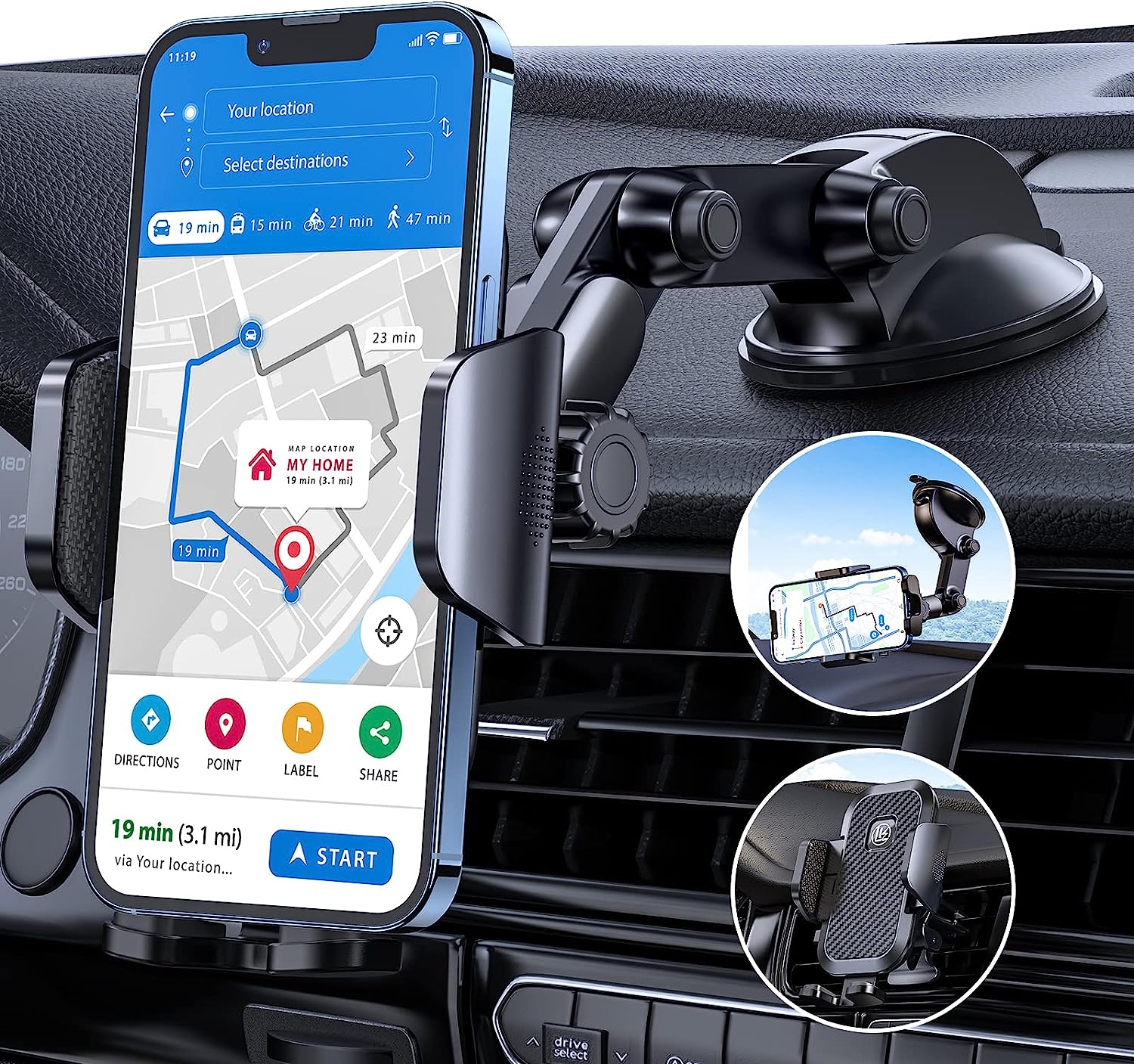 LK Phone Holder for Car, Dashboard, Windshield, Air Vent, Universal 3 ...