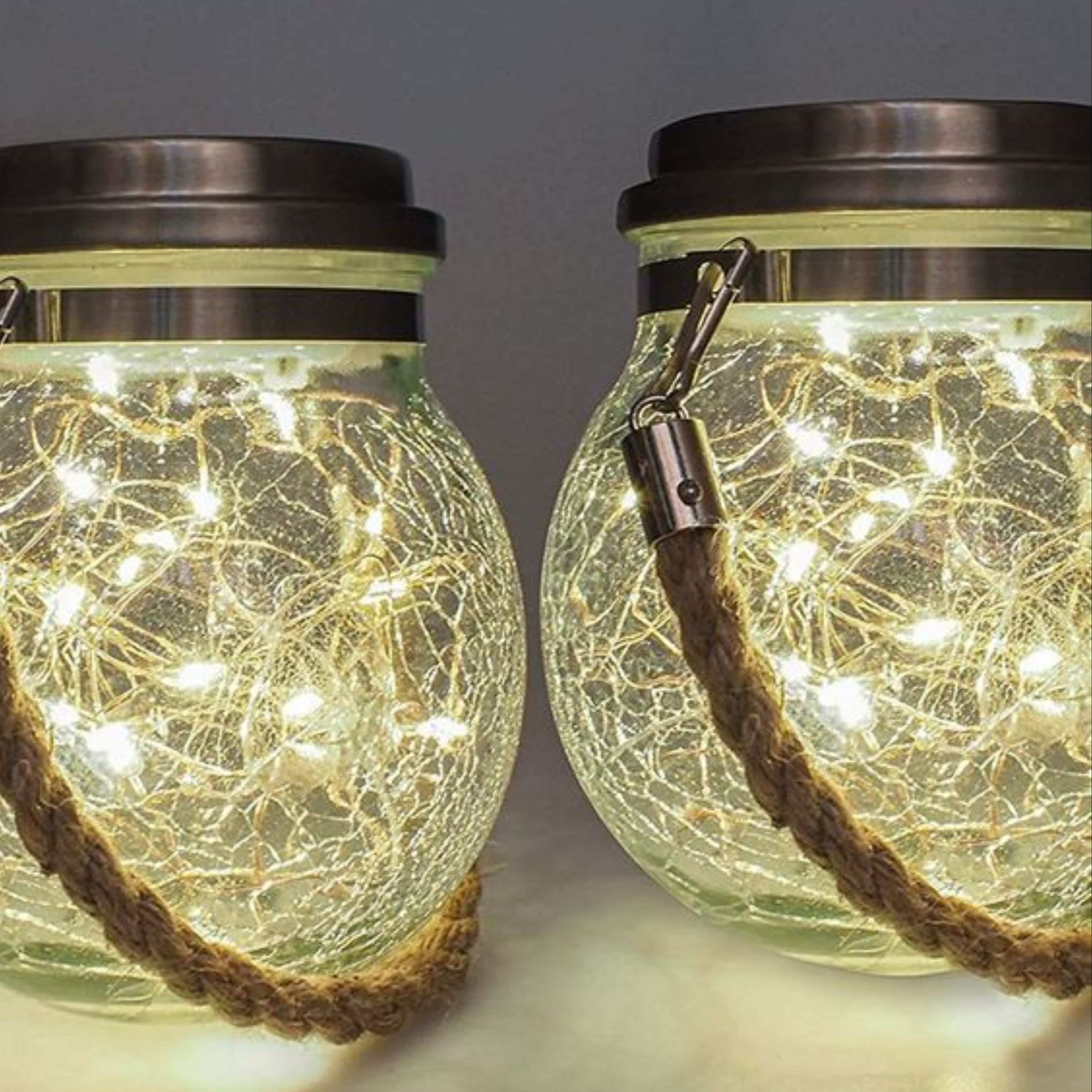 Warm White Solar Light Outdoor Crack Ball Glass Hanging Solar Mason Jar ...