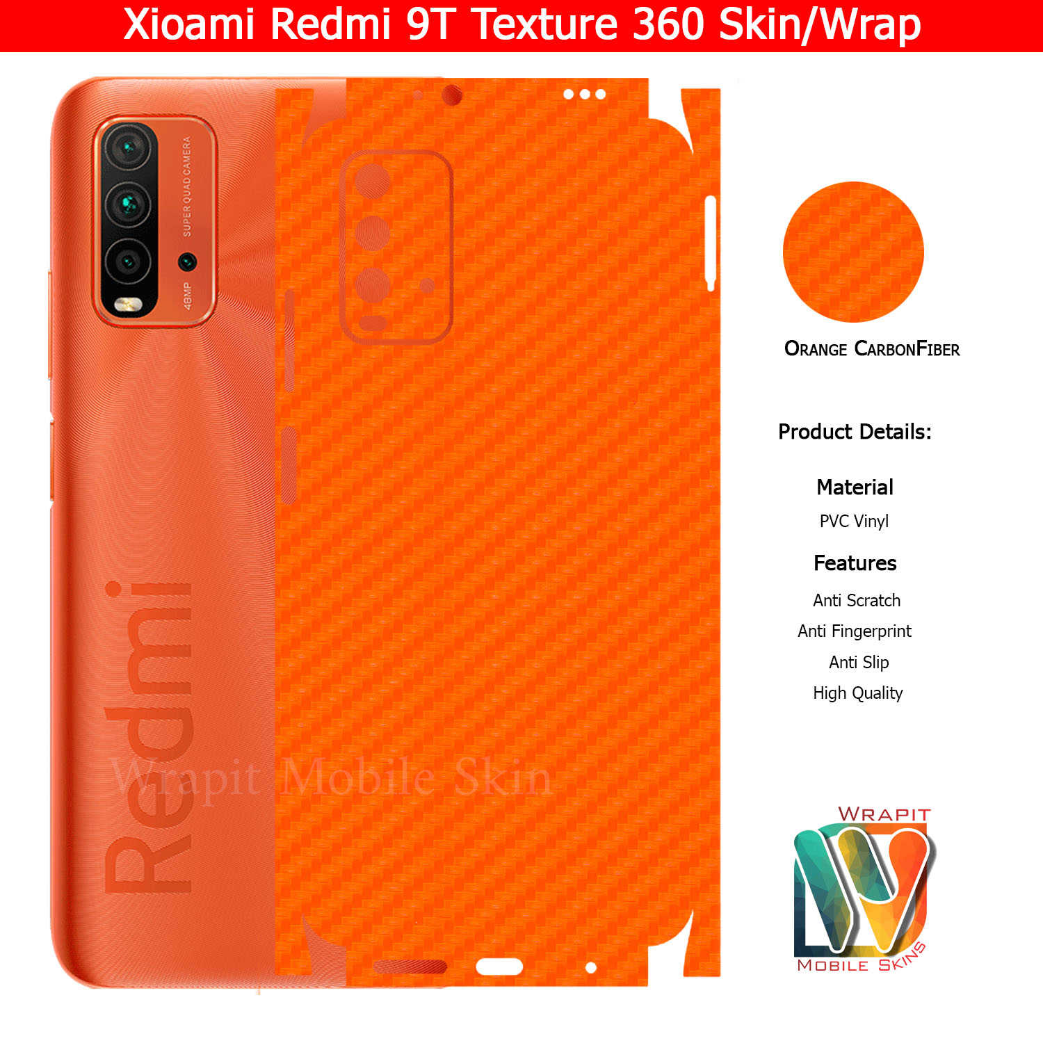 Xiaomi Redmi 9T Skin / Wrap 360 Protection Carbon fiber/ Matte ...