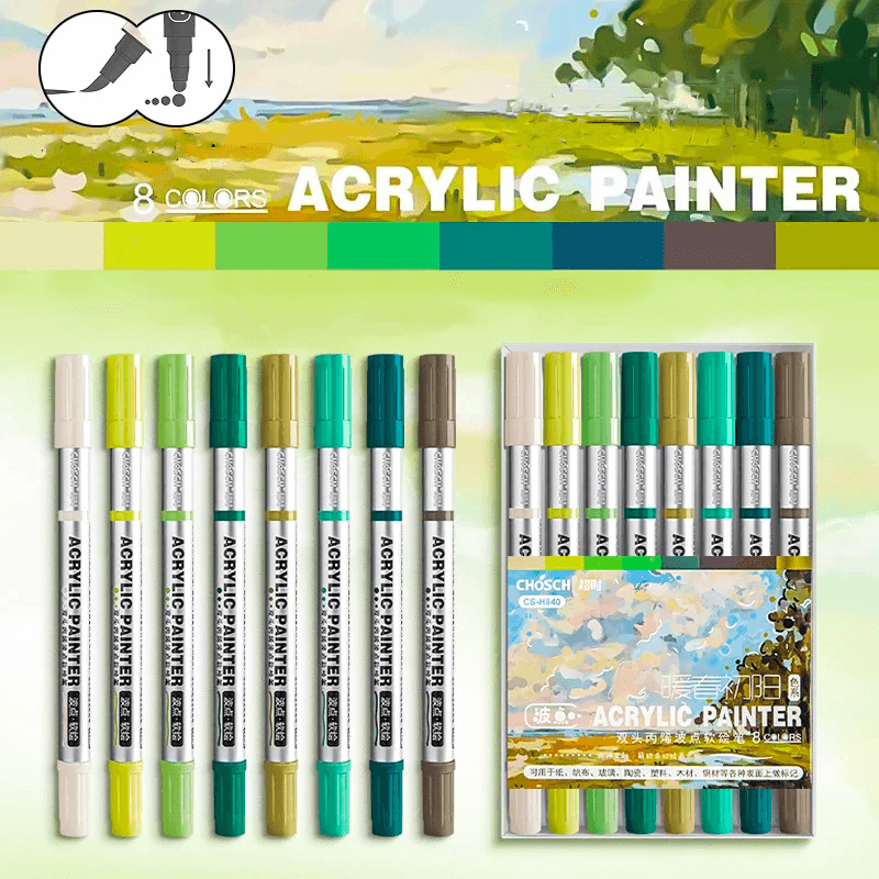 8 PCS - CHOSCH Double Head Acrylic Paint Markers Set Propylene Soft ...