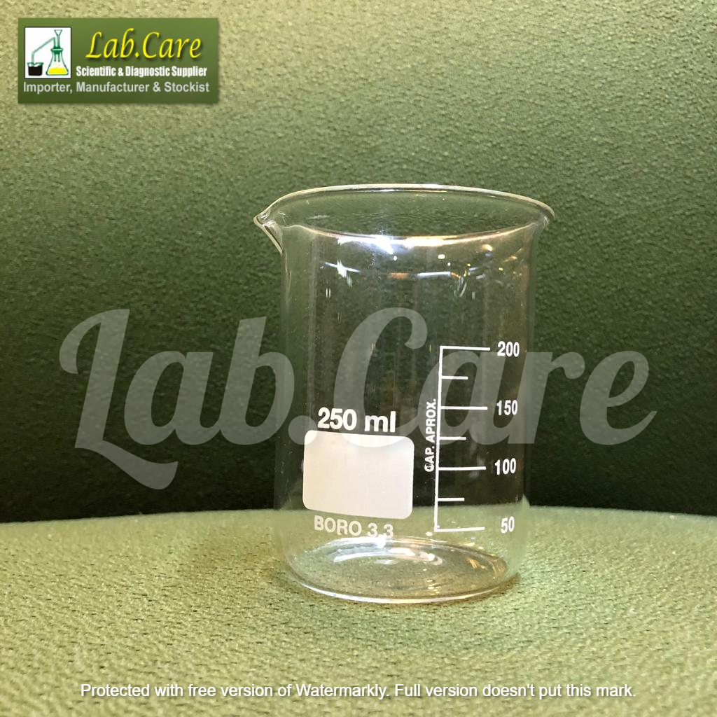 Glass Beaker 250 ml Normax, Low Form Griffin, Borosilicate 3.3 Glass, marking Scale, Graduated ...