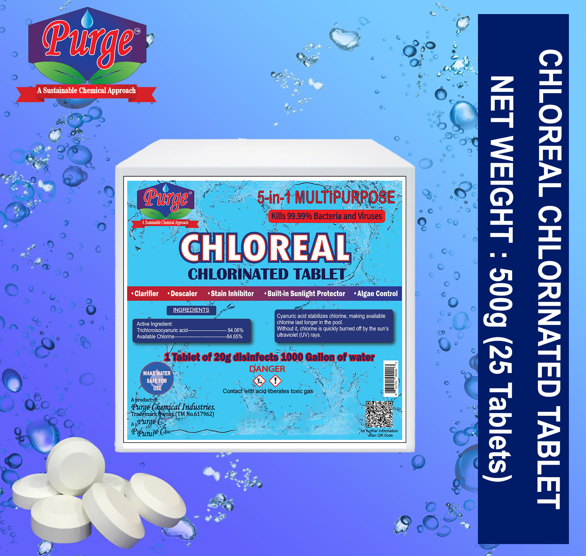 Purge Chloreal Tablets- Chlorine Tablets - TCCA Tablets - For ...
