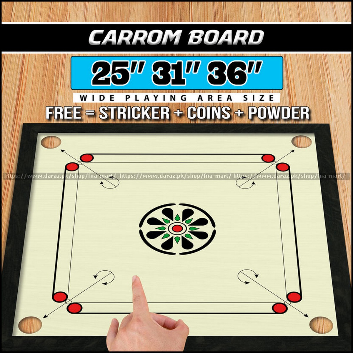 25' 31' & 36' inch Wooden Carrom Board Game With Striker and Coins Set ...