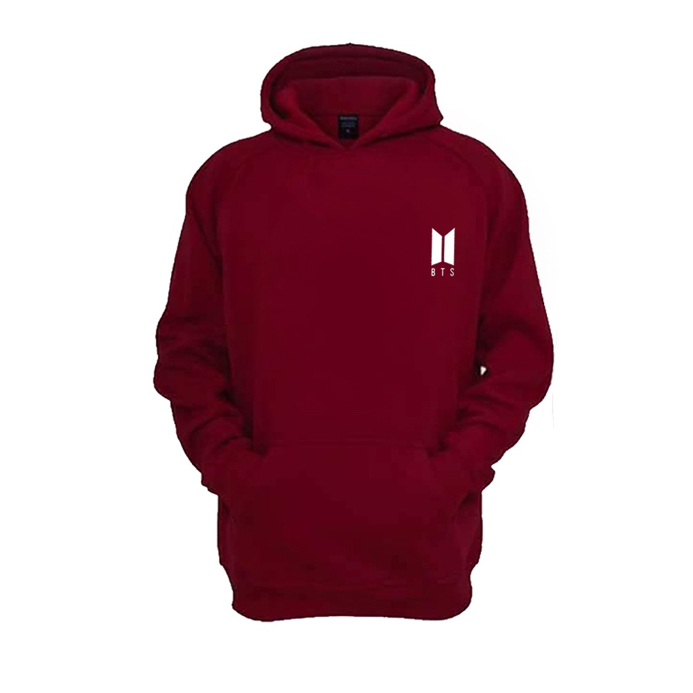 BTS Logo Fleece Hoodie Drawstring Pullover Double Pocket Hood Winter ...