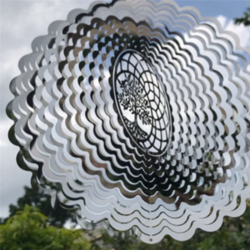Hanging Wind Spinner Outdoor Metal Decoration Silver 3D Mirror ...
