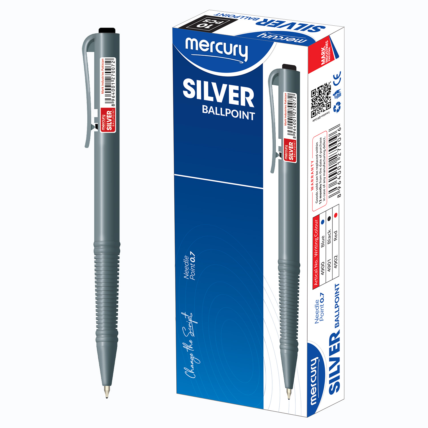 Mercury Silver Ballpoint Pen - 0.7mm Needle Tip (Box of 10Pcs) | Daraz.pk