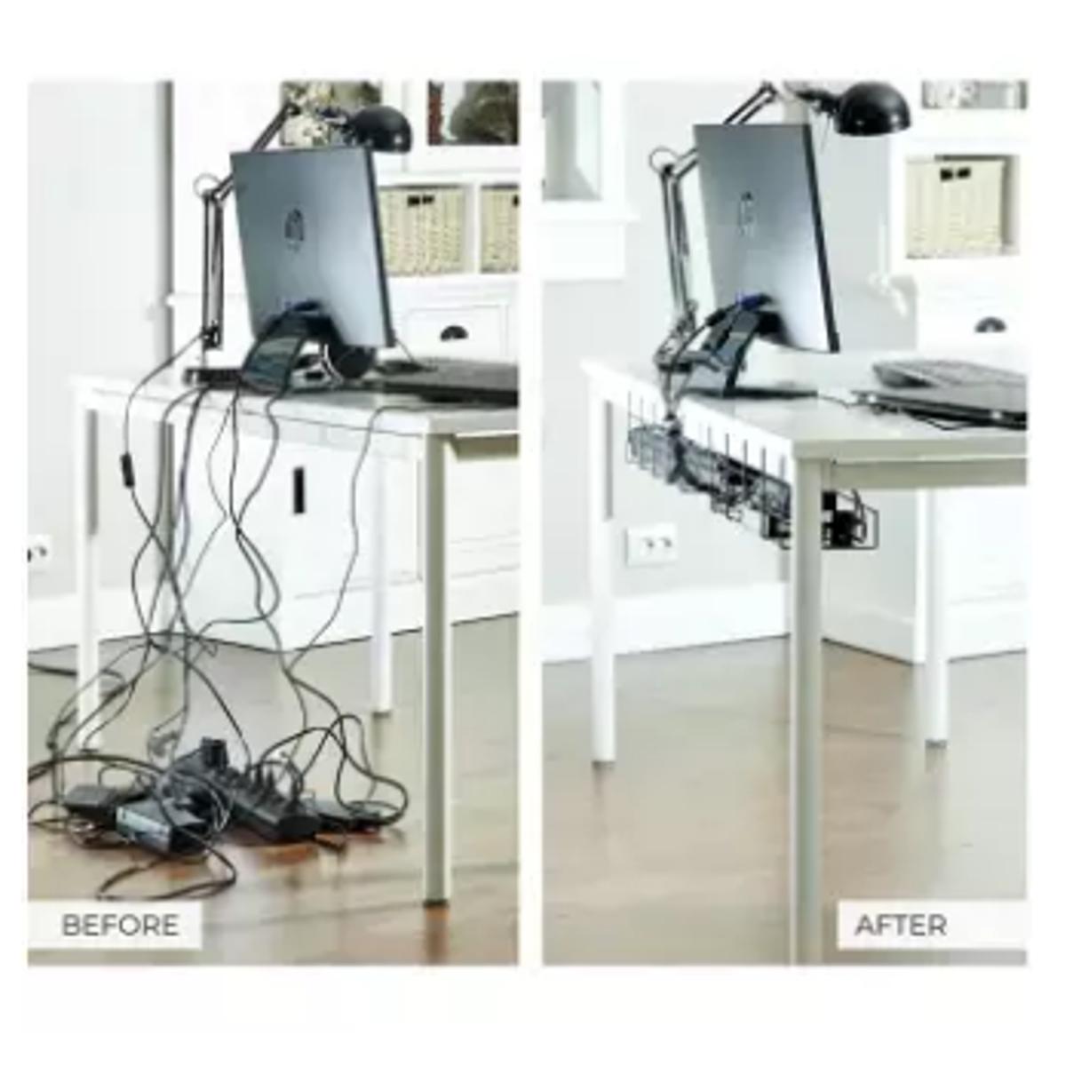 Computer TV Wire Power Supply Cable Management Under Shelf Tray ...