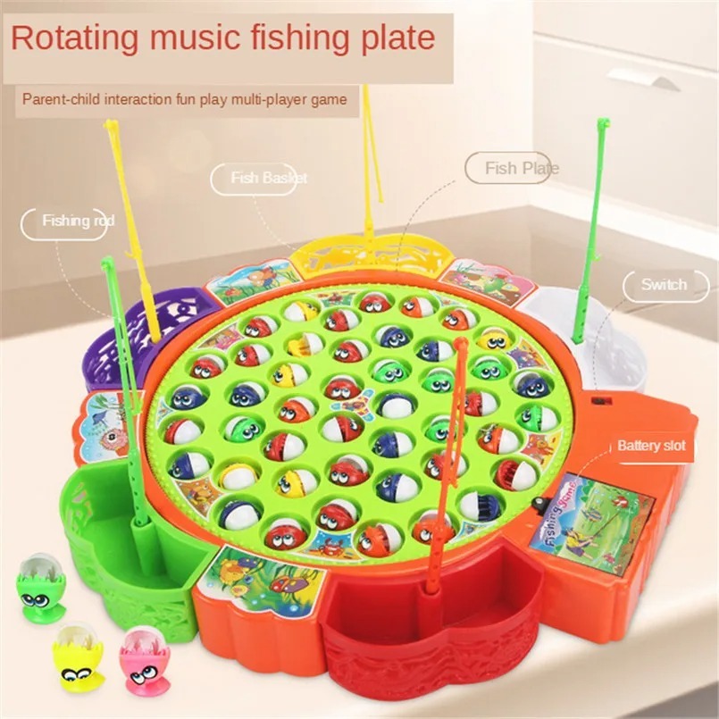 Electric Musical Rotating Fishing Game Kids Toy With 4 Sticks And 15 ...