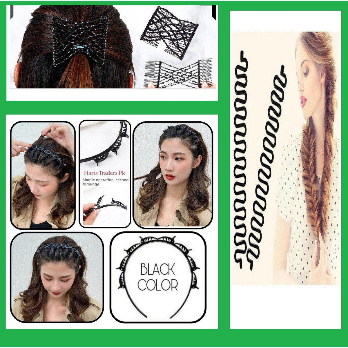 Pack of 03 - Black Braider Hair Style twister hair band headband Double ...