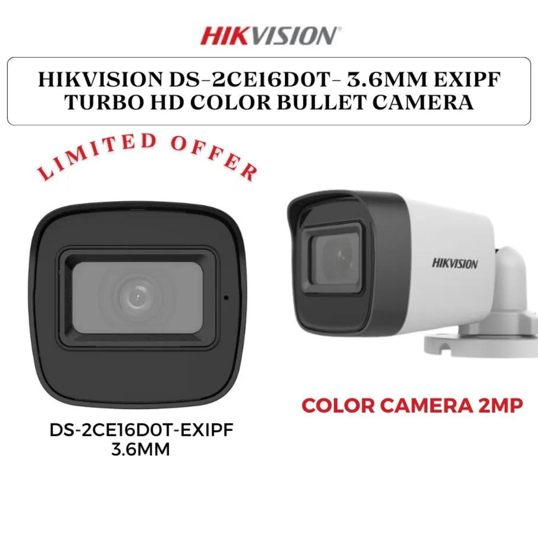 HIKVISION 2MP DS-2CE16D0T- 3.6mm EXIPF TURBO HD COLOR Bullet Camera ...