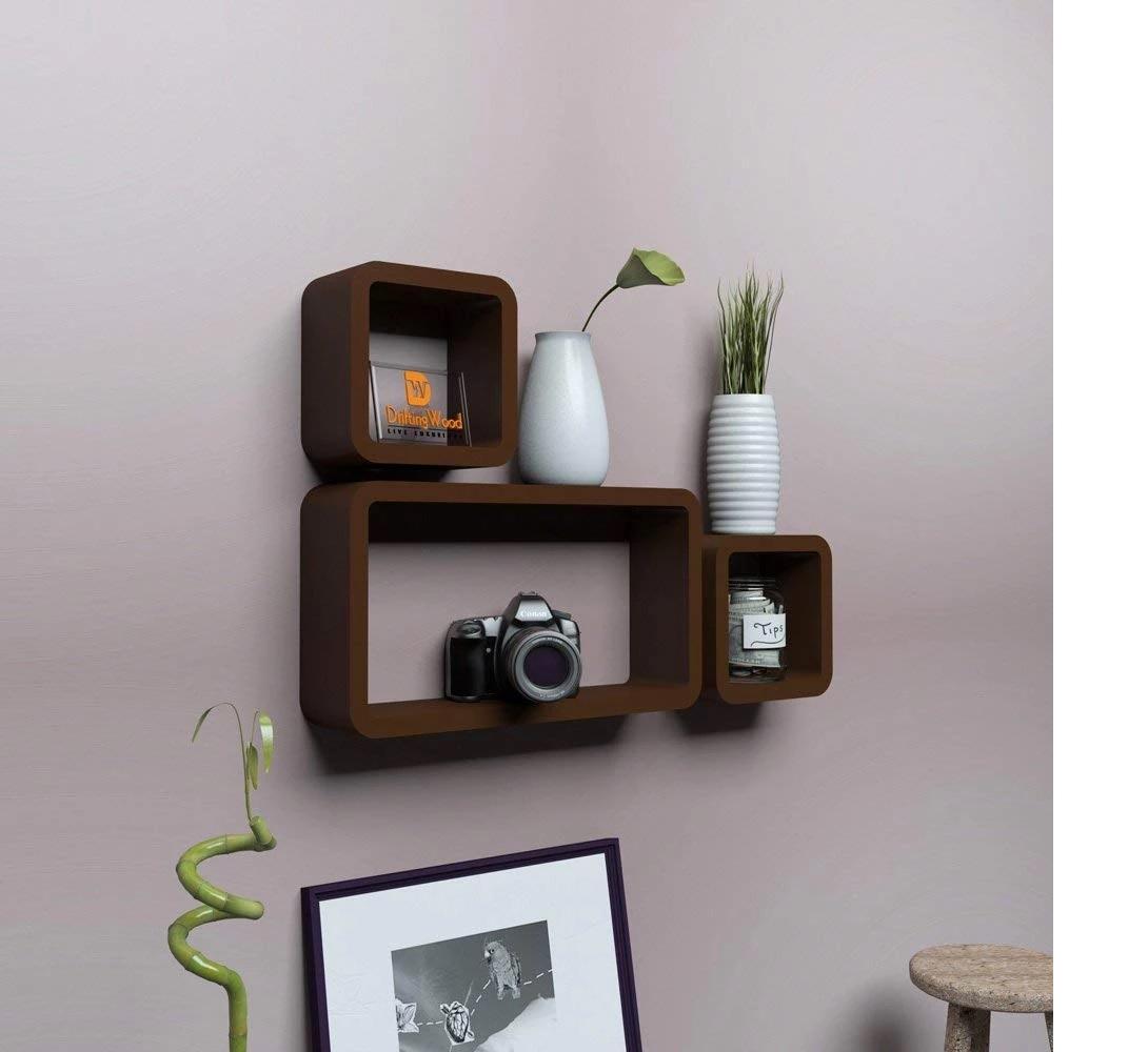 RECTANGLE WALL SHELVES SET OF 3 Wooden Shelf, Wall Shelves for Bedroom ...
